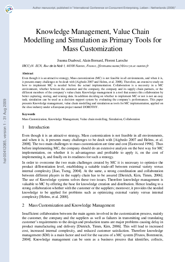 (PDF) Knowledge Management, Value Chain Modelling and Simulation as ...