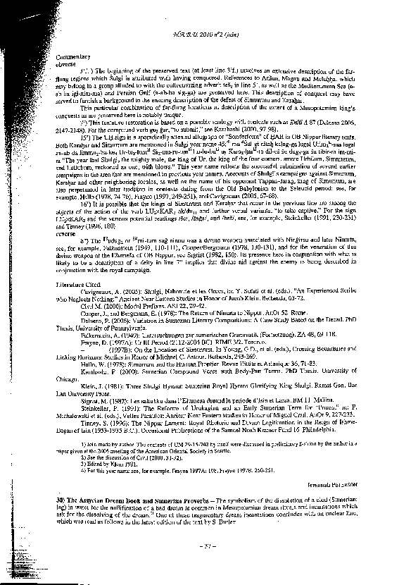 (PDF) The Assyrian Dream Book and Sumerian Proverbs, NABU 2010/30