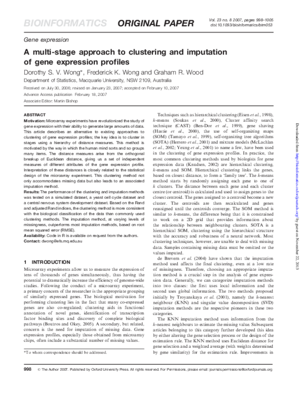 (PDF) A multi-stage approach to clustering and imputation of gene expression profiles
