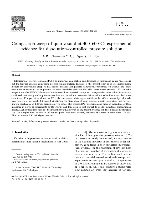 (PDF) Compaction creep of quartz sand at 400^600³C: experimental ...