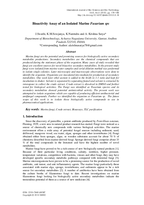 (PDF) Bioactivity Assay of an Isolated Marine Fusarium sps