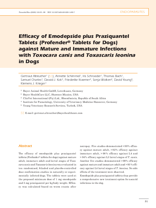 (PDF) Efficacy of Emodepside plus Praziquantel Tablets (Profender ...