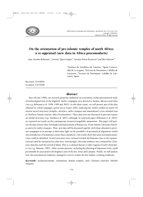(PDF) On the orientation of pre-Islamic temples of North-west Africa: a ...