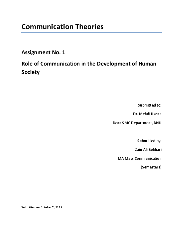 (DOC) Role of Communication in the Development of Human Society