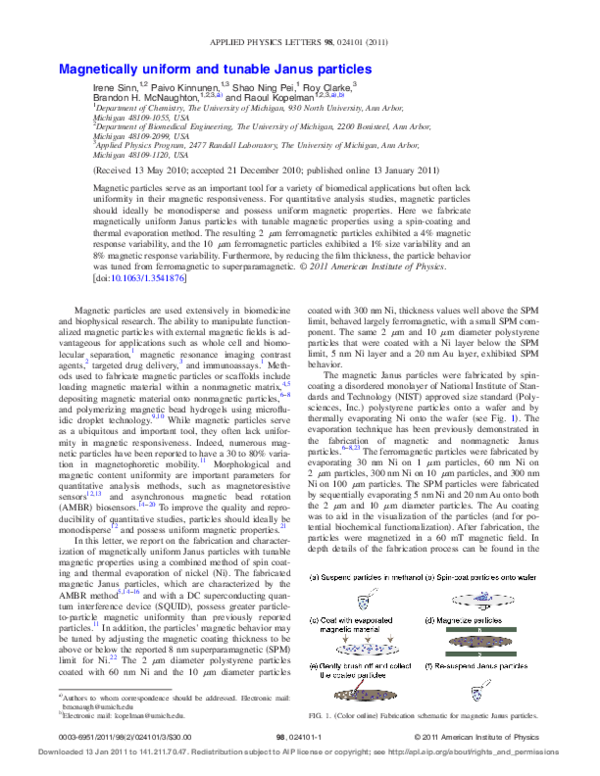 (PDF) Magnetically uniform and tunable Janus particles