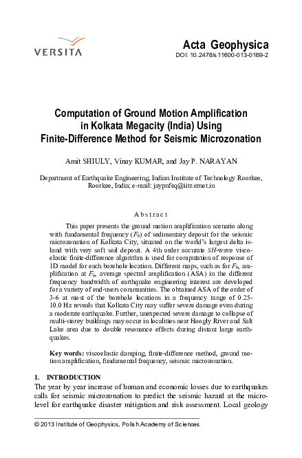 (PDF) Acta Geophysica Computation of Ground Motion Amplification in Kolkata Megacity (India ...