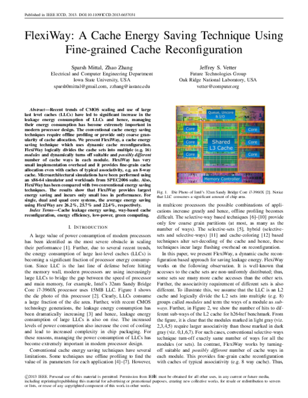 (PDF) FlexiWay: A Cache Energy Saving Technique Using Fine-grained Cache Reconfiguration
