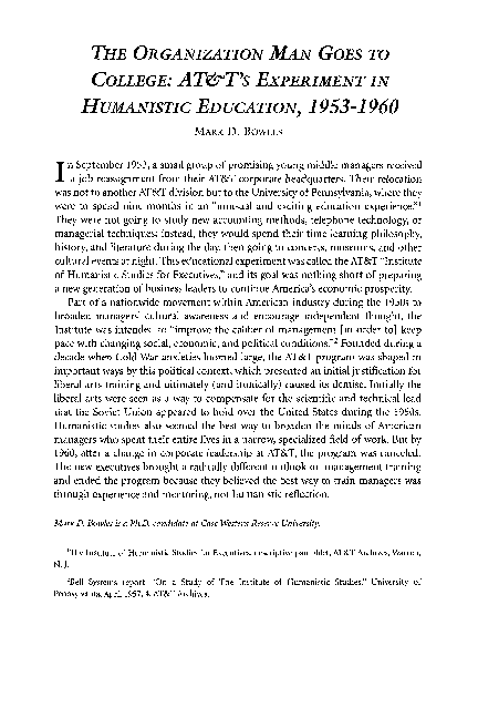 (PDF) "The Organization Man Goes to College: AT&T's Experiment in ...