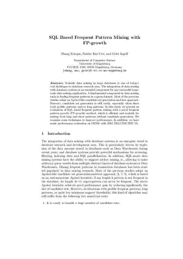 (PDF) SQL Based Frequent Pattern Mining with FP-growth