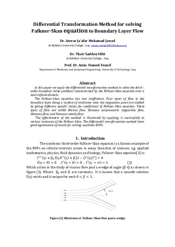 Doc Differential Transformation Method For Solving Falkner Skan