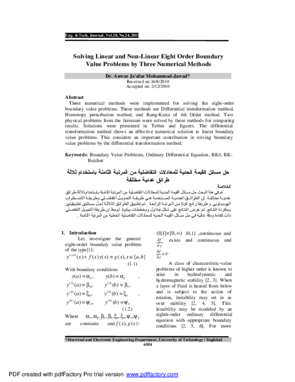 Pdf Solving Linear And Non Linear Eight Order Boundary Value Problems By Three Numerical Methods