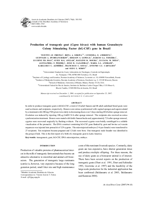 (PDF) Production of transgenic goat (Capra hircus) with human ...