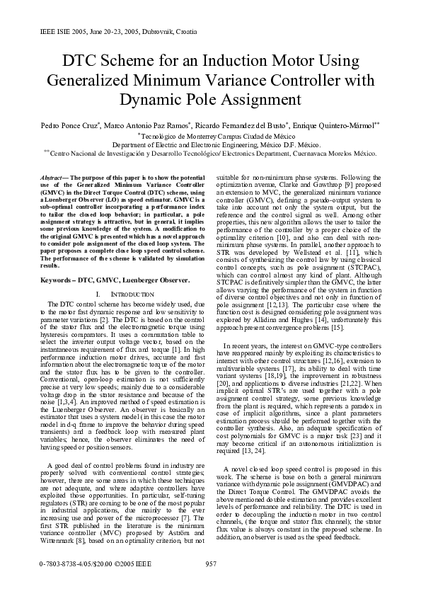 Pdf Dtc Scheme For An Induction Motor Using Generalized Minimum Variance Controller With