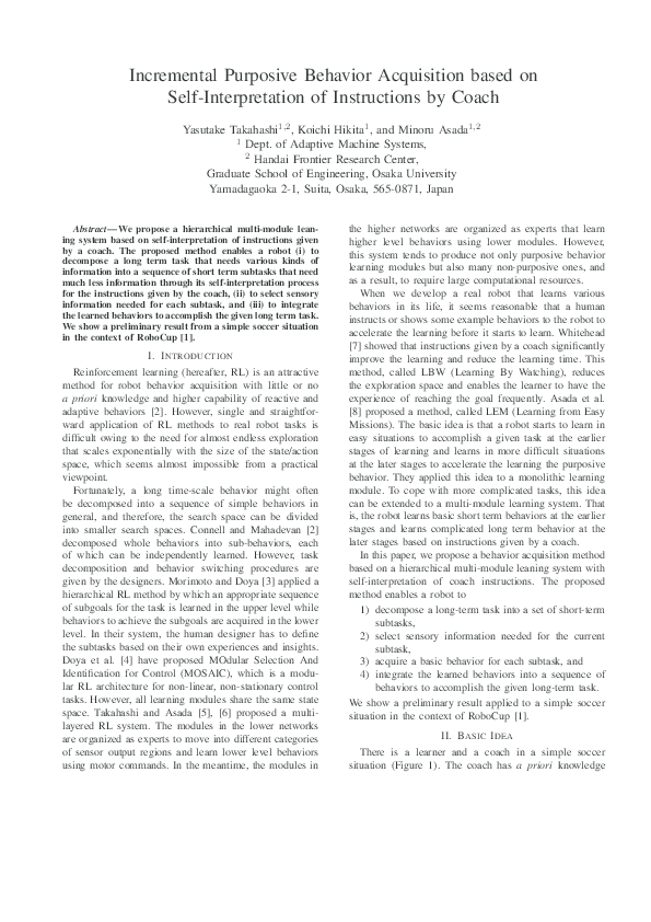(PDF) Incremental Purposive Behavior Acquisition Based on Self ...