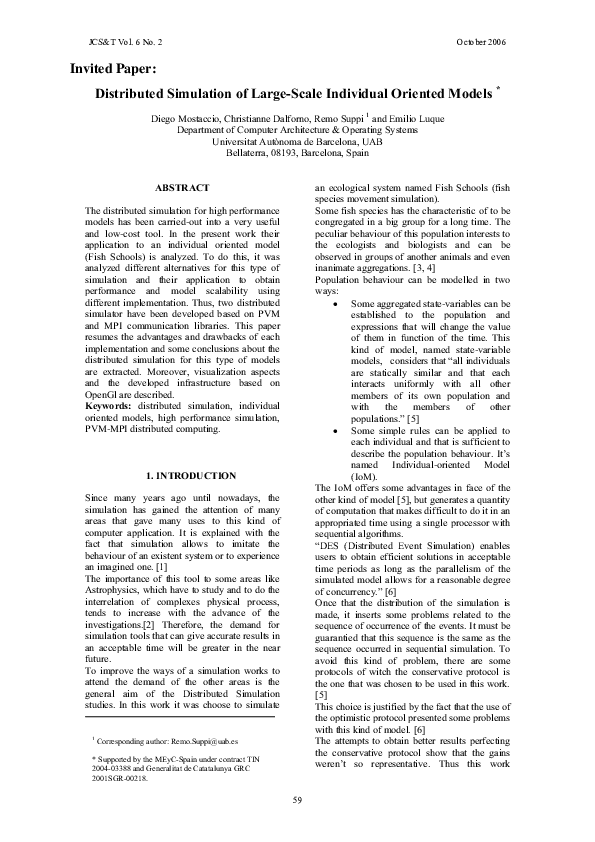 (PDF) Distributed Simulation of Large-Scale Individual Oriented Models