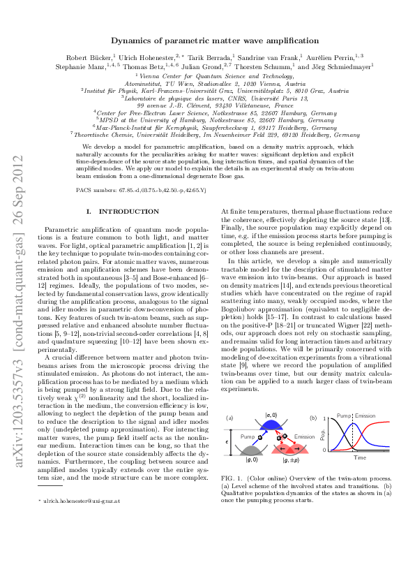 (PDF) Dynamics of parametric matter wave amplification