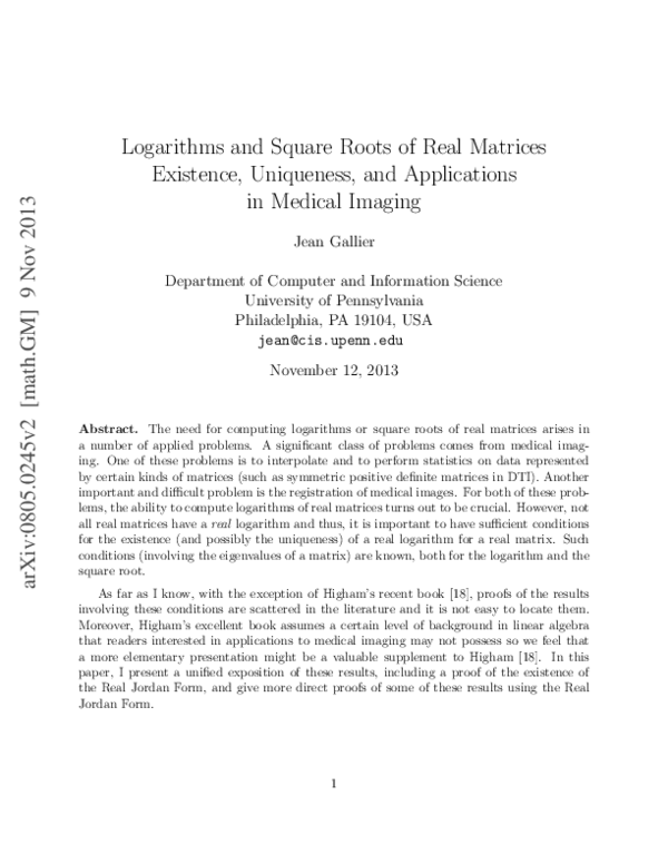 (PDF) Logarithms and square roots of real matrices