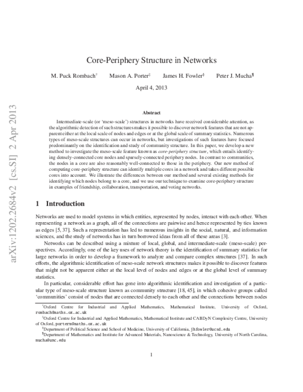 Pdf Core Periphery Structure In Networks