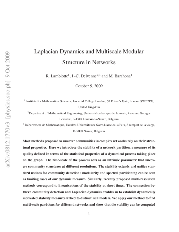 Pdf Laplacian Dynamics And Multiscale Modular Structure In Networks