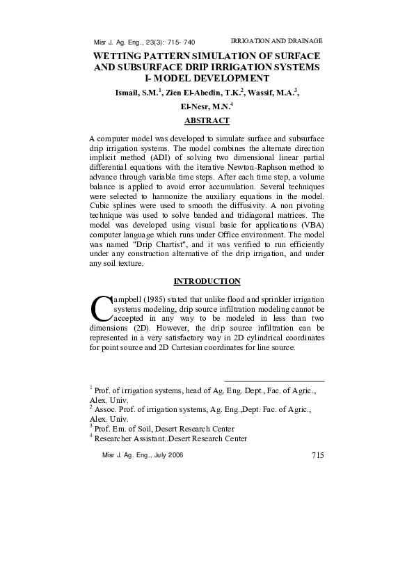 (PDF) Wetting pattern simulation of surface and subsurface drip irrigation systems I-model ...