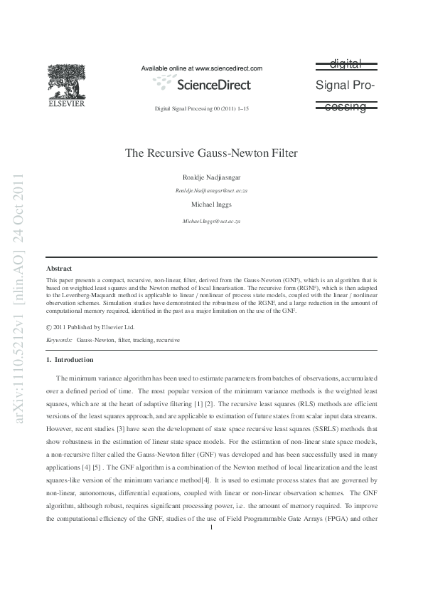 Pdf Recursive Gauss Newton Filter Algorithm 8178