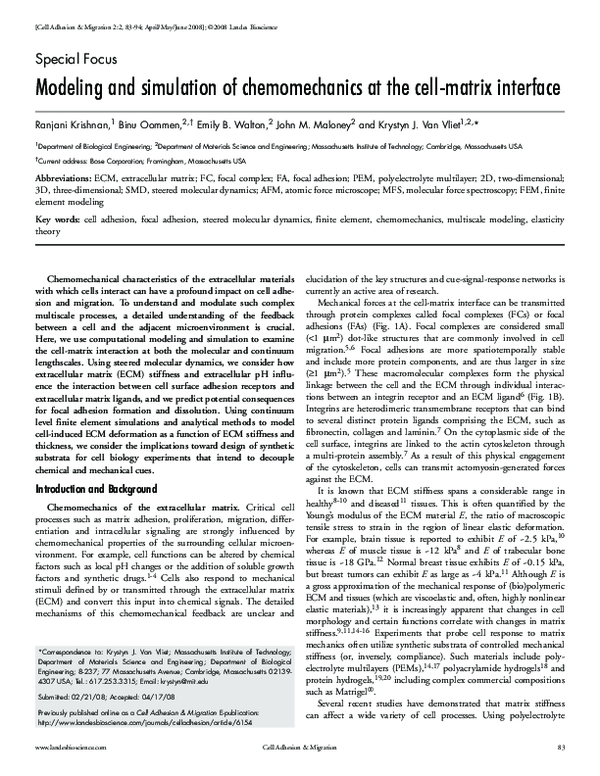 (PDF) Modeling and simulation of chemomechanics at the cell-matrix ...
