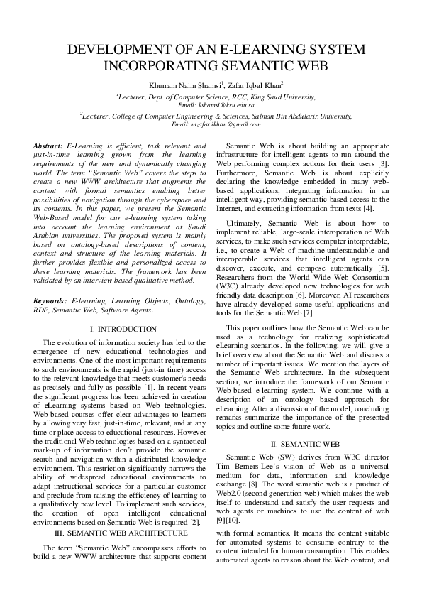 (PDF) Development of an E-Learning System Incorporating Semantic Web