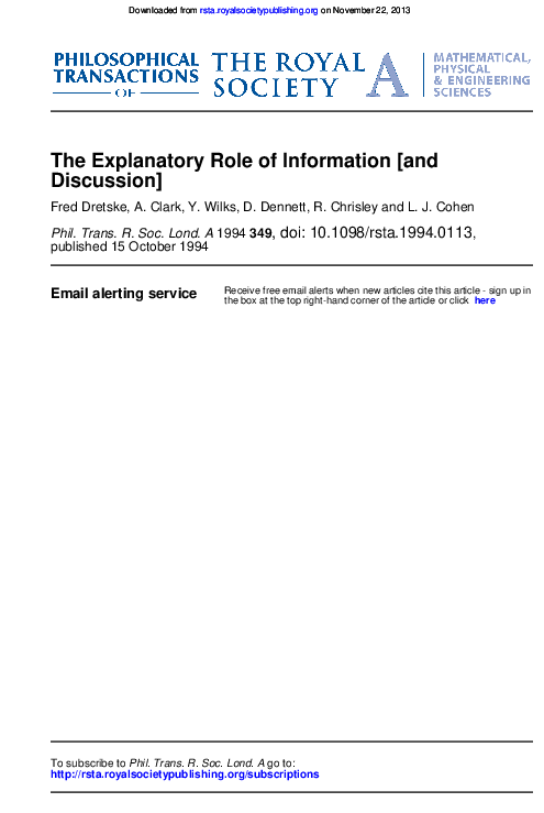 (PDF) The Explanatory Role of Information [and Discussion]