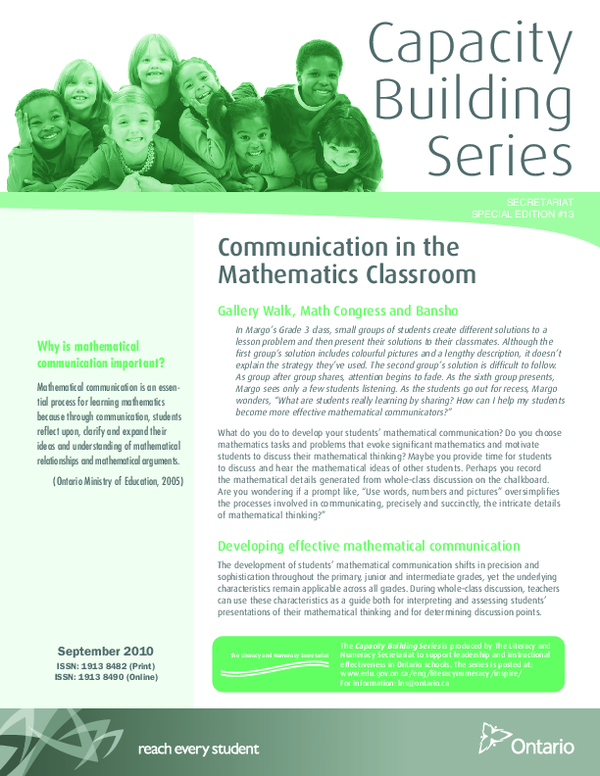 (PDF) The Literacy and Numeracy Secretariat Communication in the ...