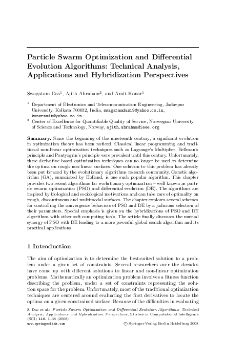 (PDF) Particle swarm optimization and differential evolution algorithms: technical analysis ...