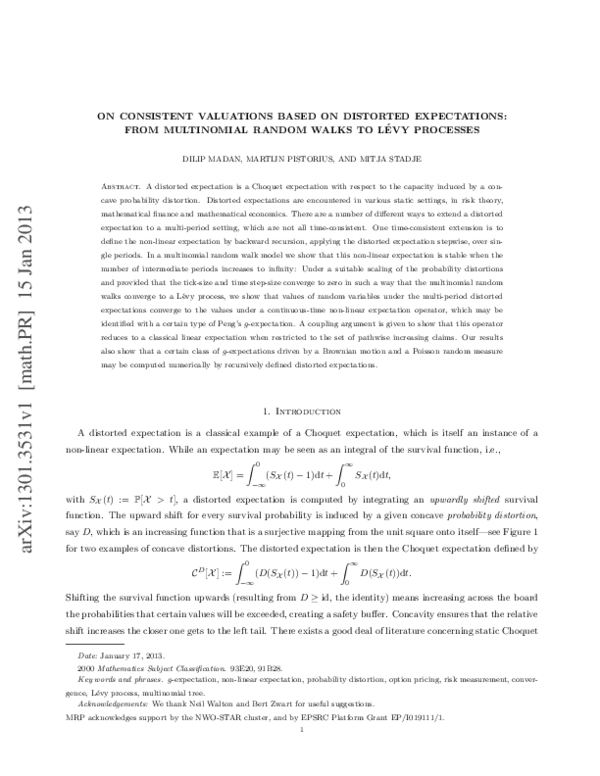 (PDF) On consistent valuations based on distorted expectations: from multinomial random walks to ...