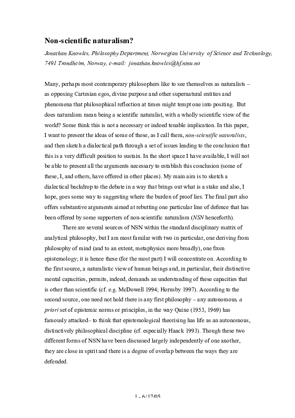 (PDF) Non-scientific naturalism?