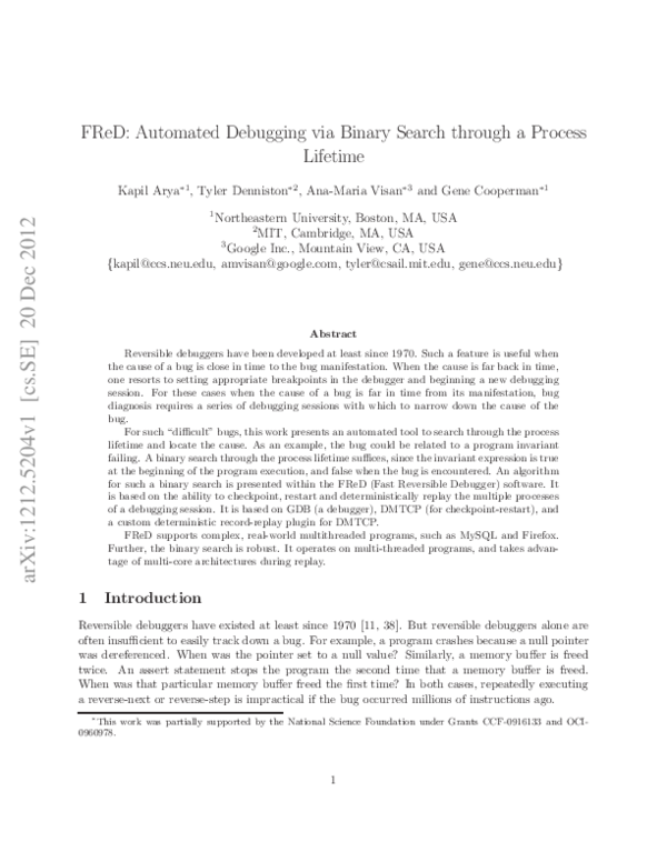 Pdf Fred Automated Debugging Via Binary Search Through A Process 9034