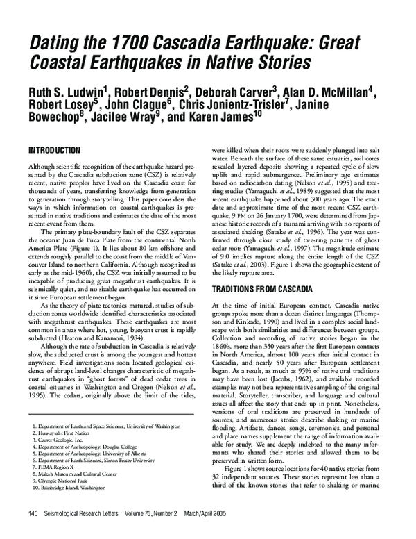 (PDF) Dating the 1700 Cascadia Earthquake: Great Coastal Earthquakes In ...