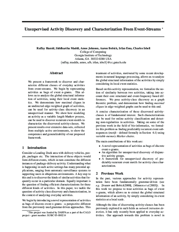 (PDF) Unsupervised activity discovery and characterization from event-streams