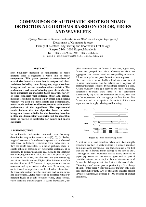 Pdf Comparison Of Automatic Shot Boundary Detection Algorithms Based