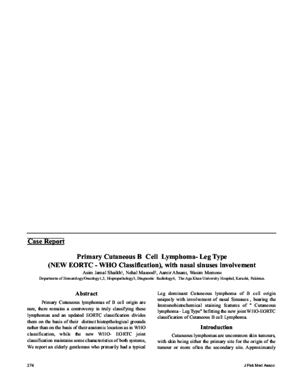 (PDF) Case Report Primary Cutaneous B Cell Lymphoma-Leg Type (NEW EORTC-WHO Classification ...