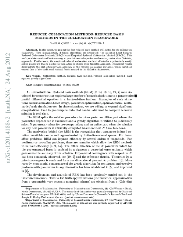 Pdf Reduced Collocation Methods Reduced Basis Methods In The Collocation Framework