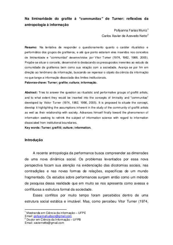 (PDF) Liminality in the graffiti to Turner's "communitas": Reflections ...