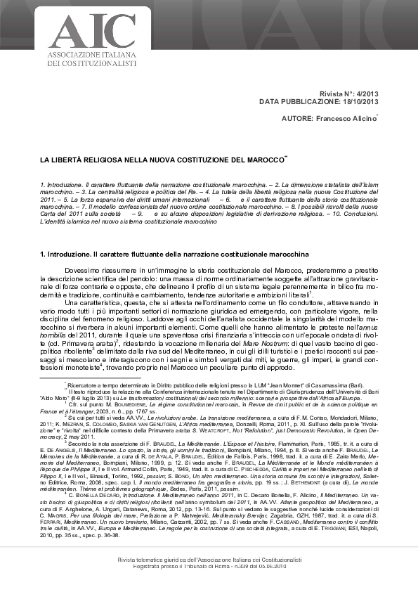 (PDF) La libertà religiosa nella nuova Costituzione del Marocco