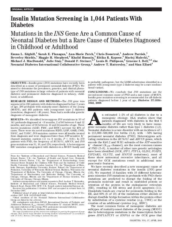 (PDF) Insulin Mutation Screening in 1,044 Patients With Diabetes ...