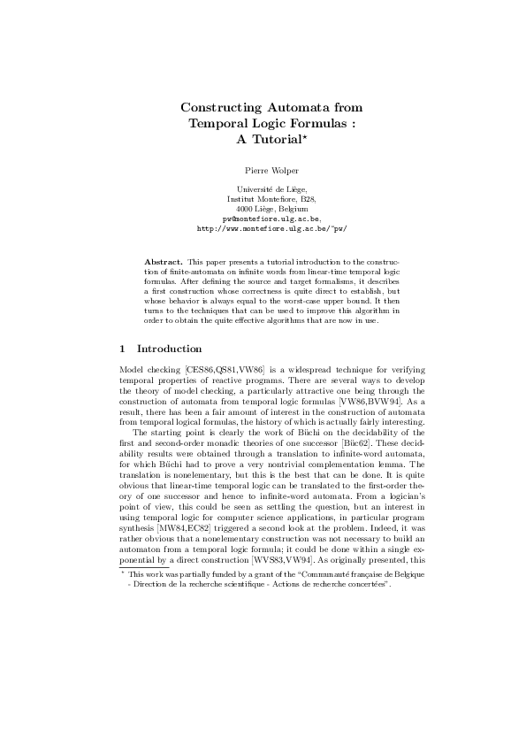 Pdf Constructing Automata From Temporal Logic Formulas A Tutorial⋆