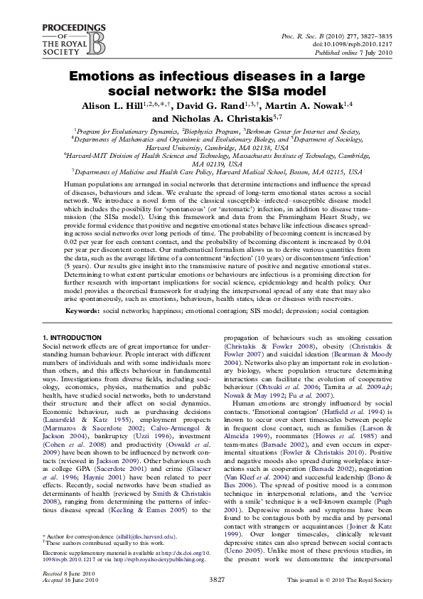 (PDF) Emotions as infectious diseases in a large social network: the ...