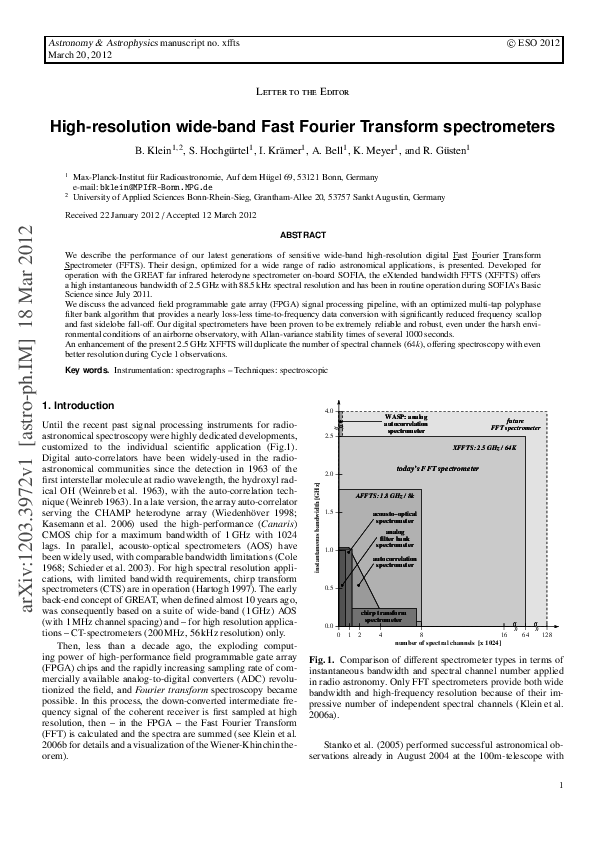 (PDF) High-resolution wide-band fast Fourier transform spectrometers