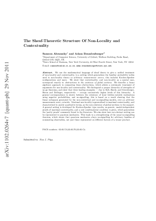 (PDF) The sheaf-theoretic structure of non-locality and contextuality