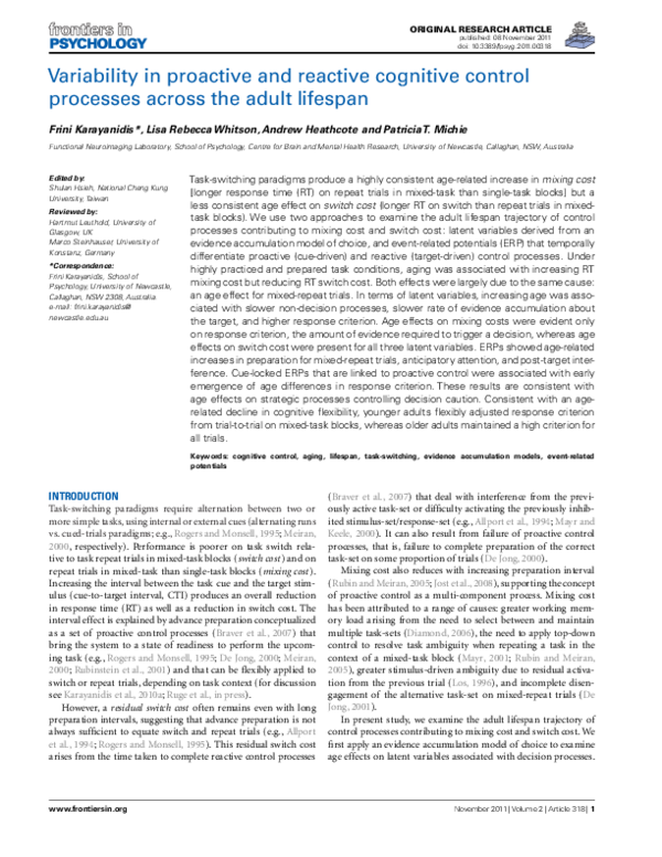 Pdf Variability In Proactive And Reactive Cognitive Control Processes
