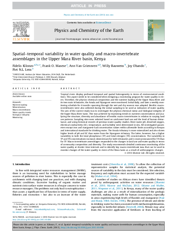 (PDF) Spatial–temporal variability in water quality and macro-invertebrate assemblages in the ...