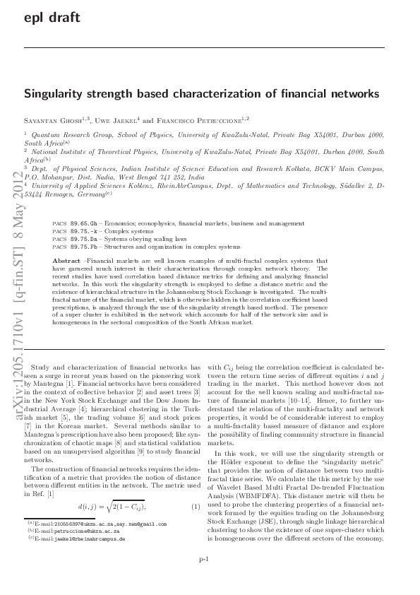 (PDF) Singularity strength based characterization of financial networks