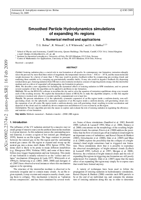(PDF) Smoothed Particle Hydrodynamics simulations of expanding HII regions. I. Numerical methods ...