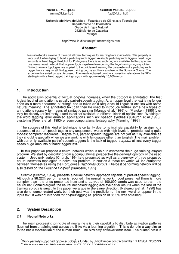 (PDF) A Neural Network Approach to Part-of-Speech Tagging